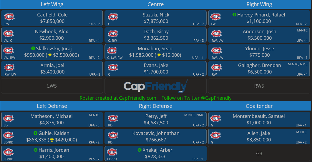 Canadiens Projected Lineup And Salary Cap With/Without Petry